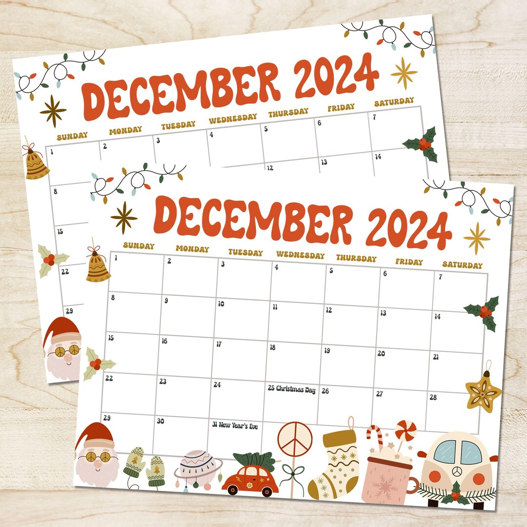 Retro Whimsical December Calendar Printable - Etsy