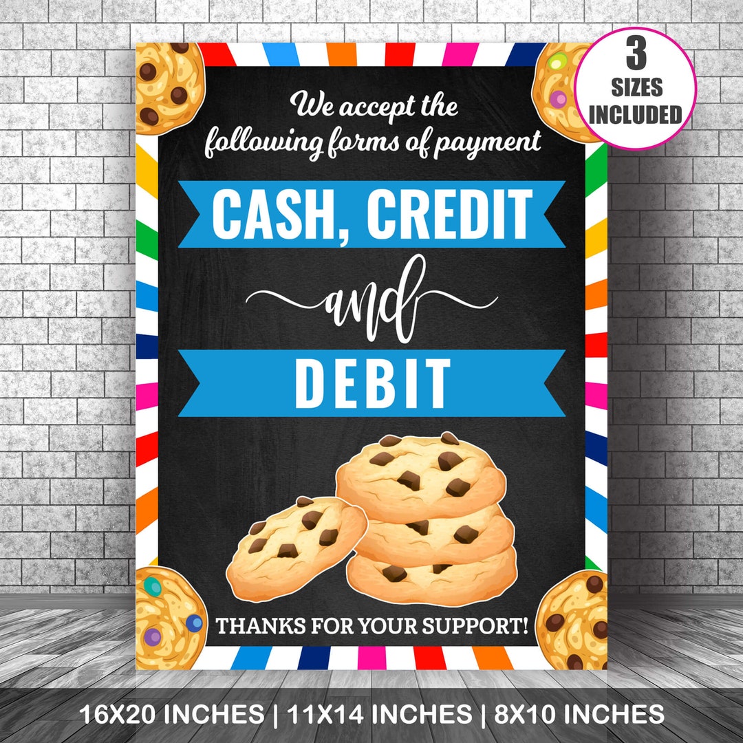 PDF We Accept Payments Sign Cash, Printable Cookie Booth, Cookie Banner ...