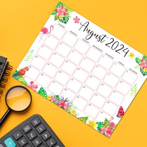PDF August 2024 Tropical Themed Calendar, Printable Tropical Escape ...