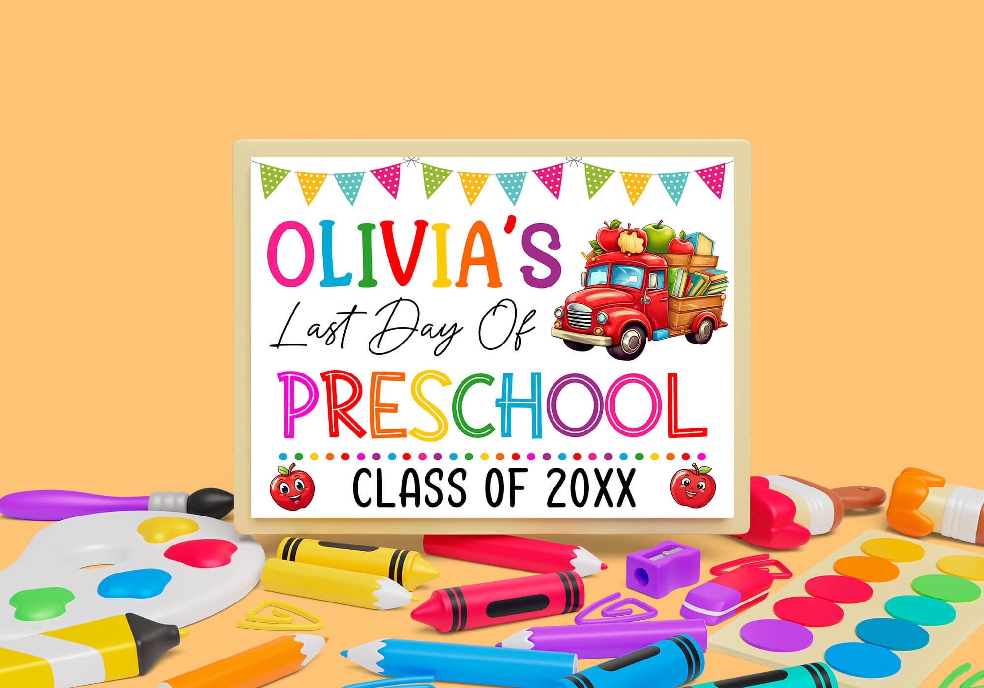 Editable End of School Year Sign, Last Day of Preschool Sign With Name ...