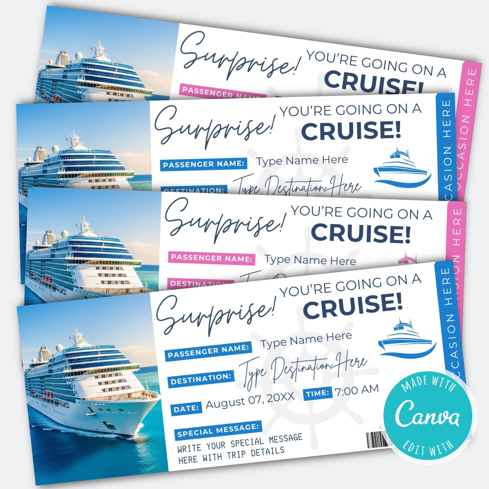 Editable Cruise Ticket Template | Printable Cruise Surprise Ticket ...