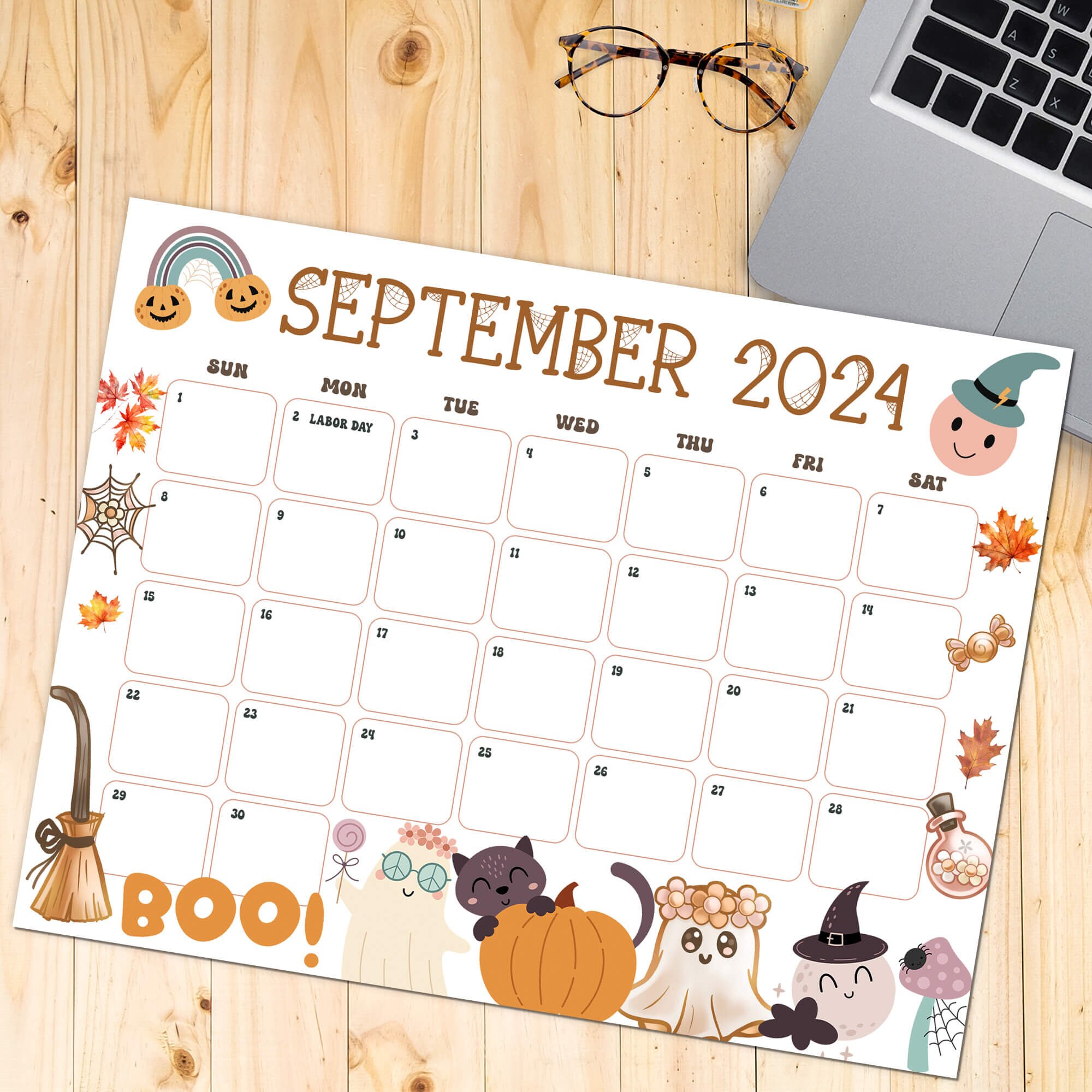 Printable September 2024 Calendar With Halloween Theme - Etsy