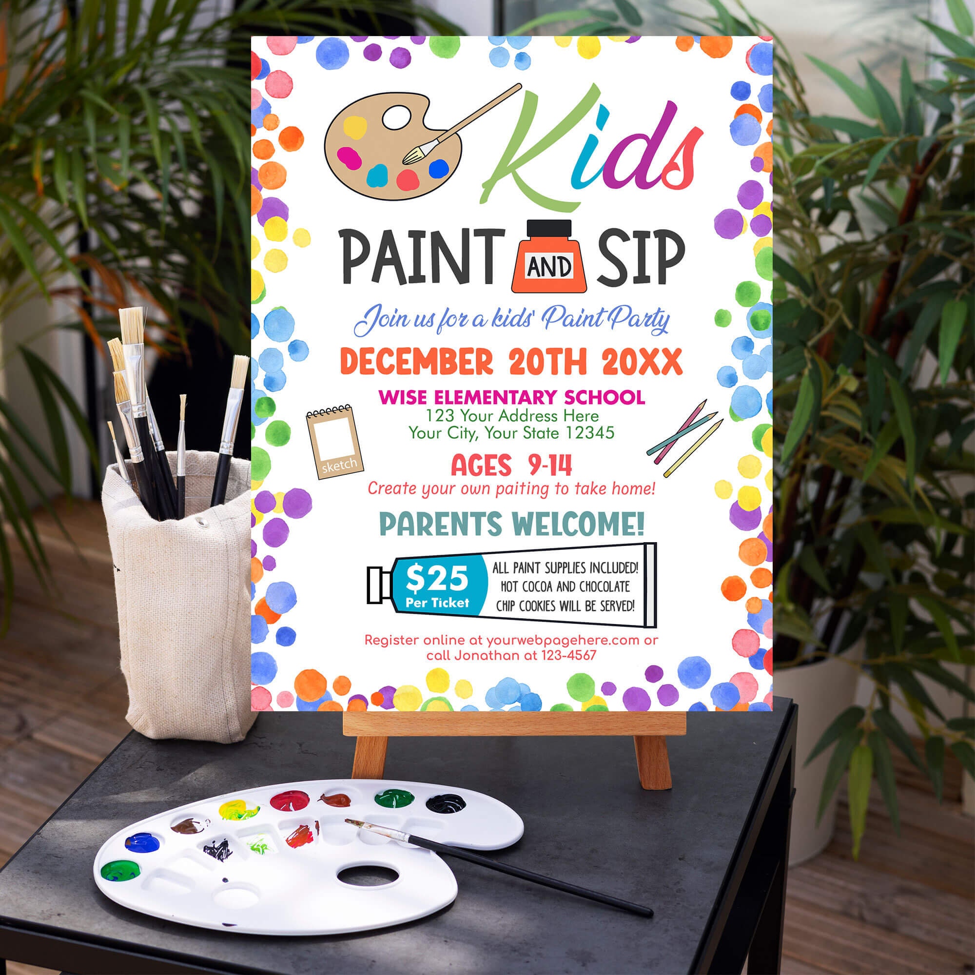 Kids Sip and Paint Flyer Template, Event Flyer, Paint and Sip Flyer ...