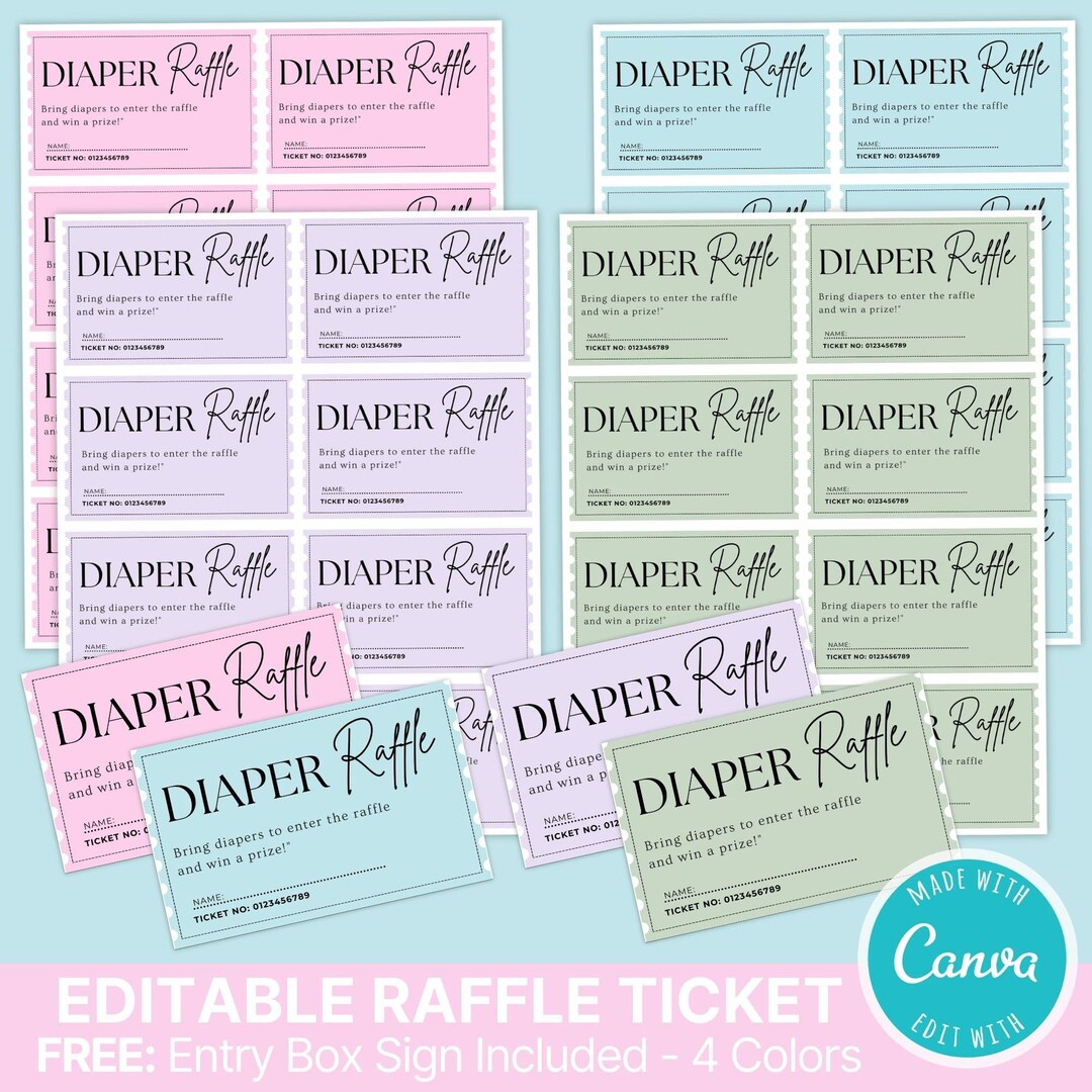 Editable Diaper Raffle Ticket for Baby Shower | Printable Diaper Raffle ...