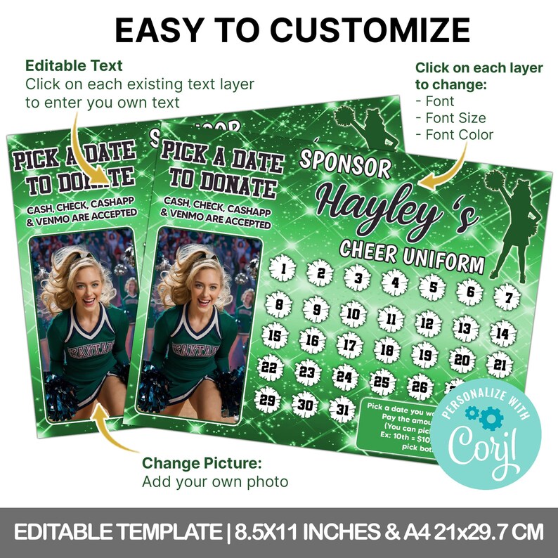 Editable Cheerleading Squad Calendar Fundraiser, School Pep Squad Pick ...