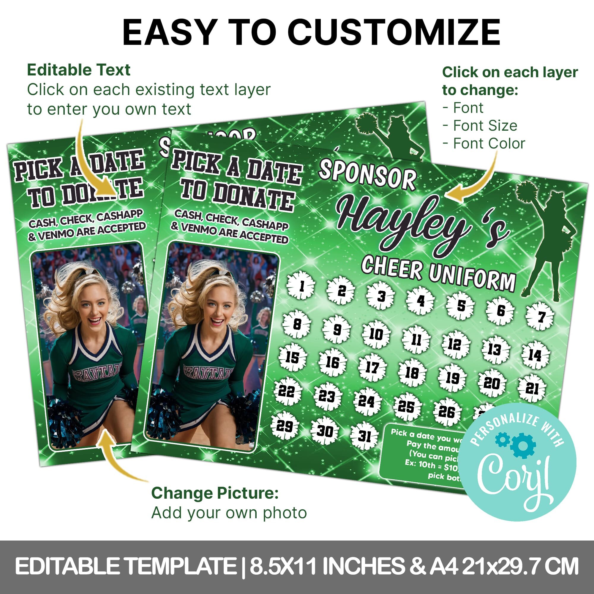 Editable Cheerleading Squad Calendar Fundraiser, School Pep Squad Pick ...