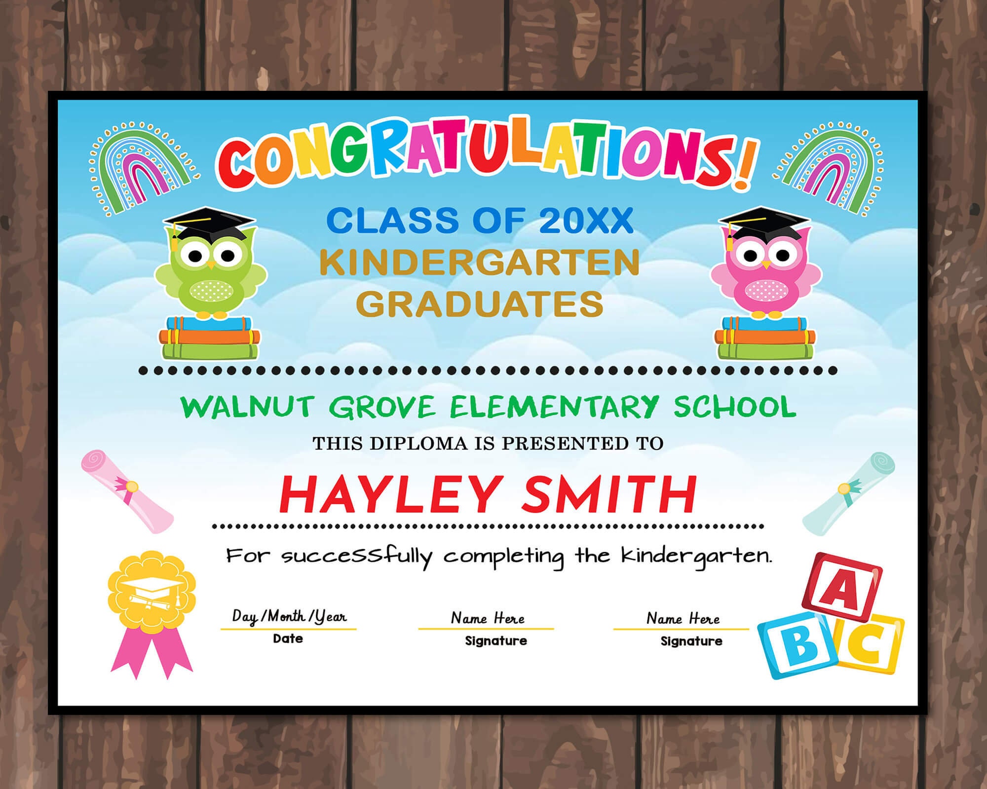 Editable Kindergarten Graduation Diploma, Preschool, Daycare, Prek, Any ...