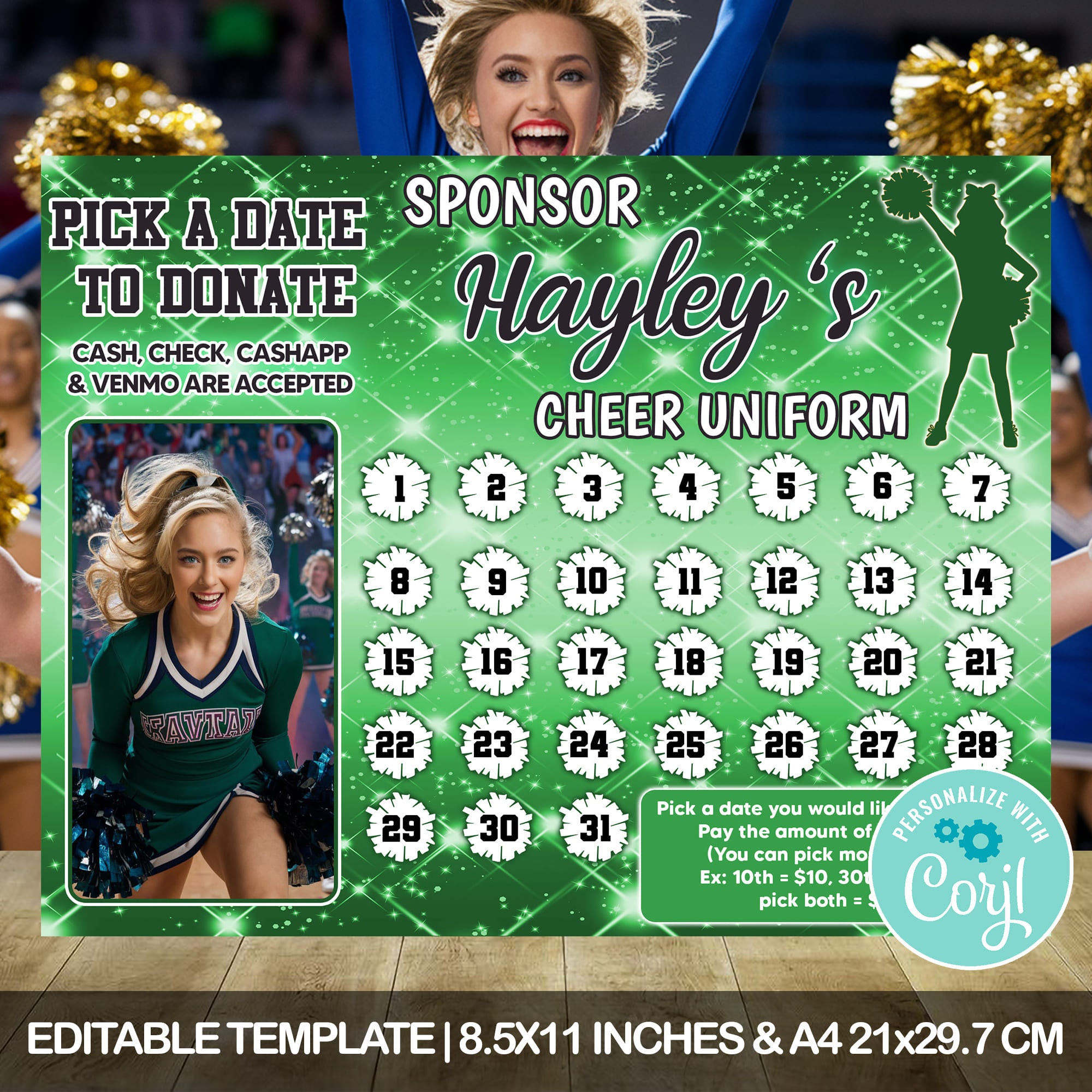 Editable Cheerleading Squad Calendar Fundraiser, School Pep Squad Pick ...