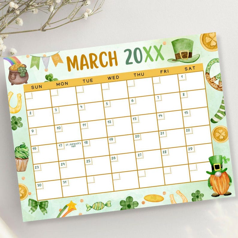 Editable and Printable March 2025 Calendar | St. Patrick’s Day Themed ...