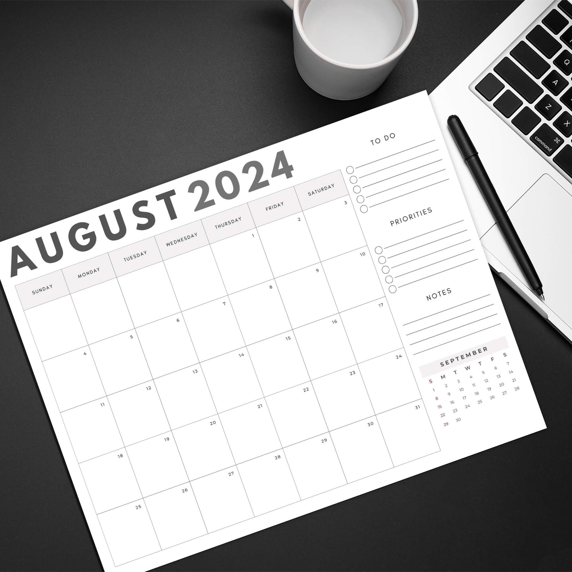 2024 August Calendar, Printable Monthly Calendar, Minimalist Planner ...