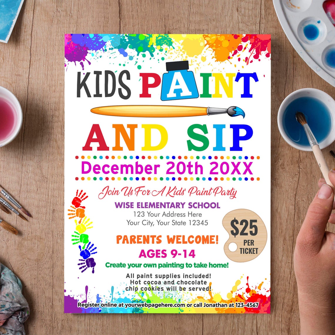 Kids Paint Party Event Flyer Template, Editable Kids Paint and Sip ...