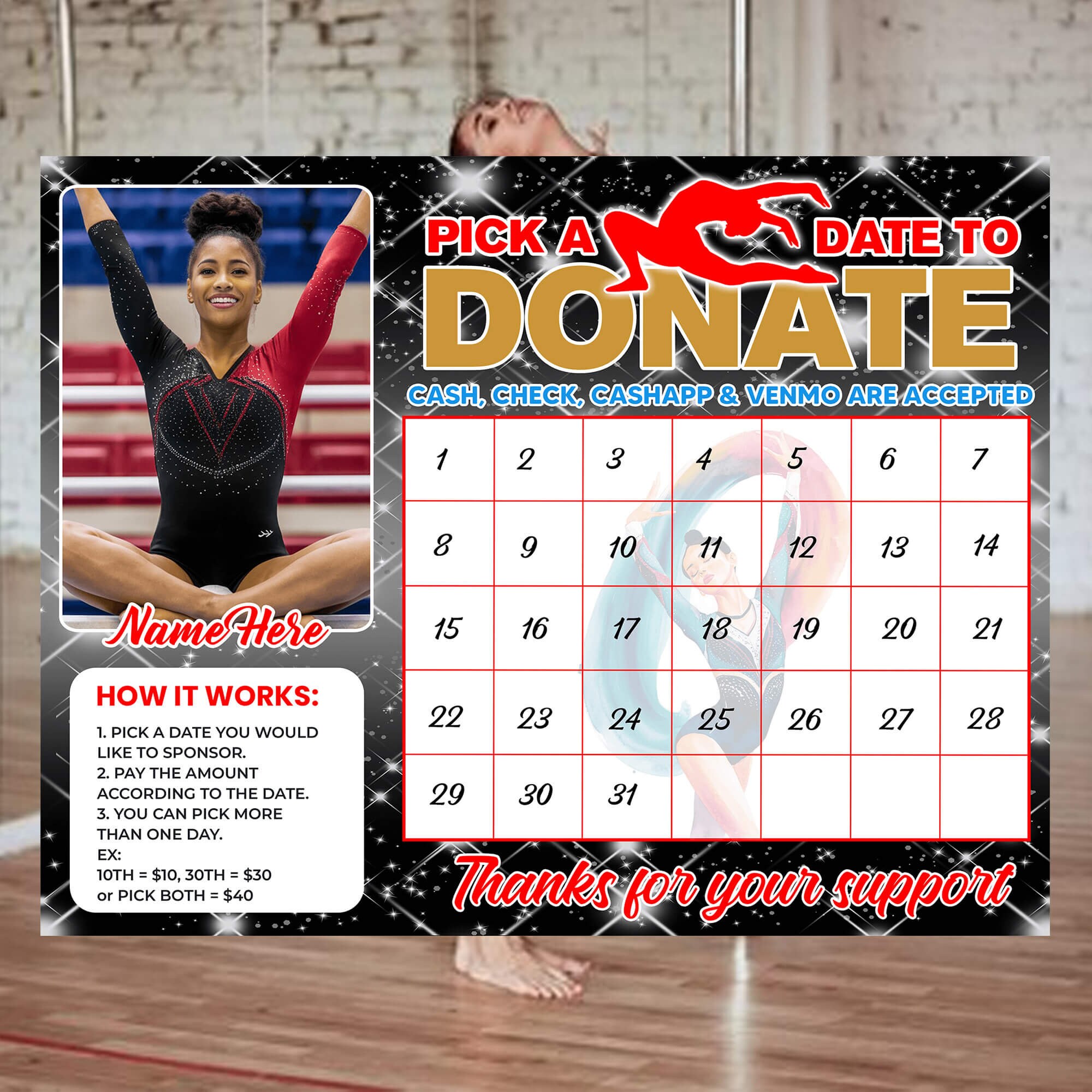 Gymnast School Fundraiser Calendar, Gymnastic Themed Calendar, Editable ...