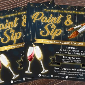 Paint and Sip Flyer, Editable Sip and Paint Flyer Template, Paint Party ...