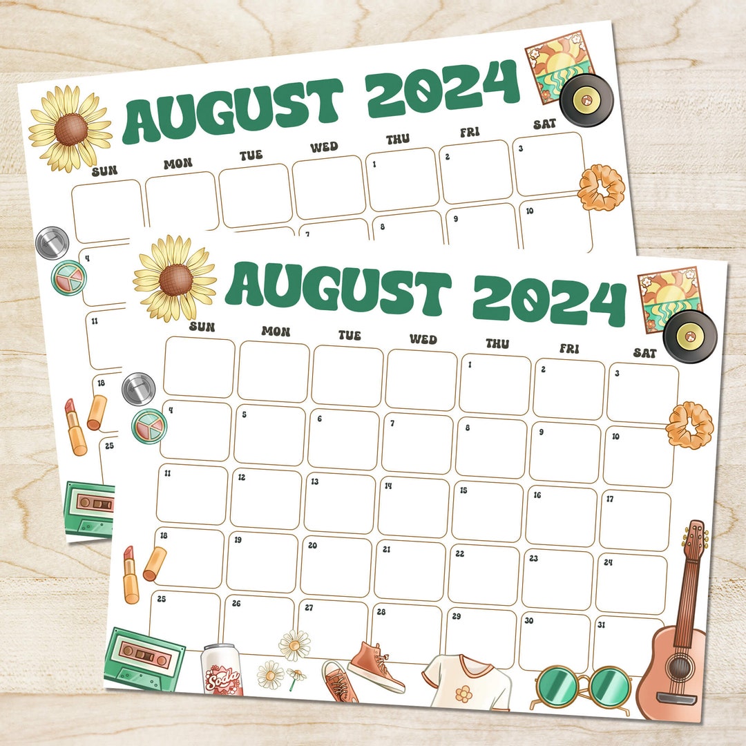 PDF Vintage Summer Vibe August 2024 Calendar, Printable Retro Nostalgic ...
