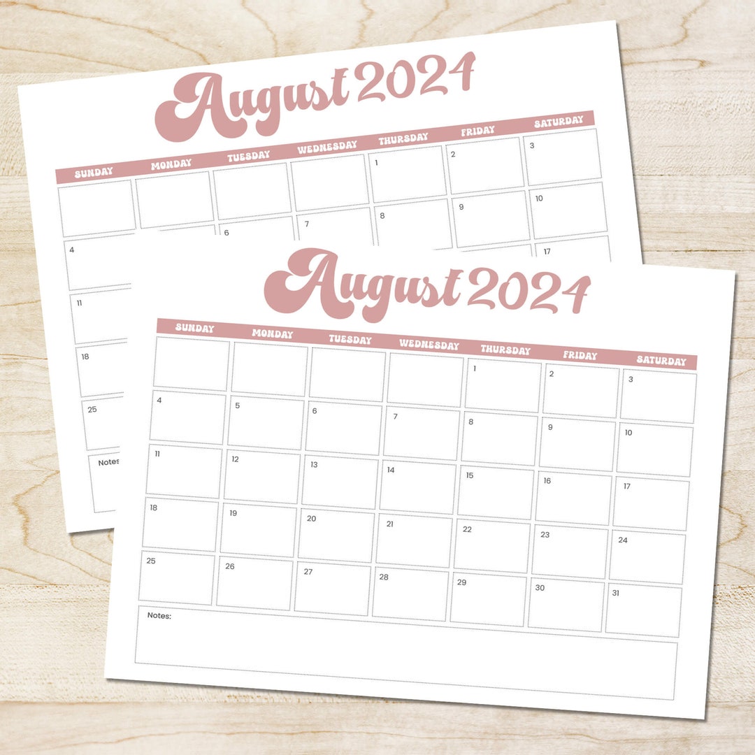 Printable Minimalist Retro August Calendar, Elegant Retro Chic Themed ...