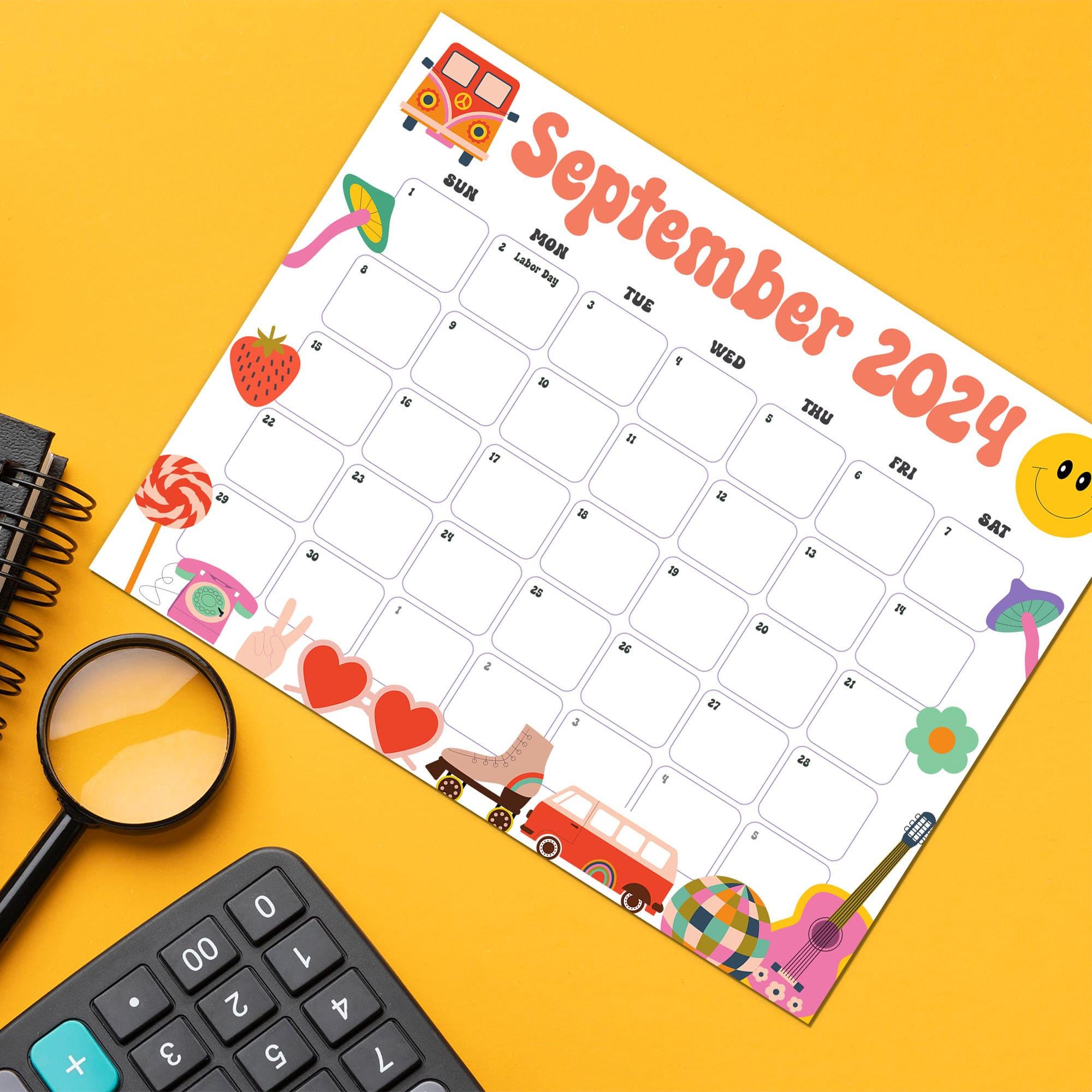 Printable September 2024 Calendar Groovy Retro Theme - Etsy