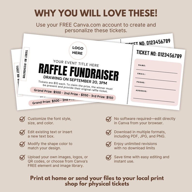 Editable Raffle Fundraiser Ticket Template | Printable Charity Raffle Ticket | DIY Fundraiser ...
