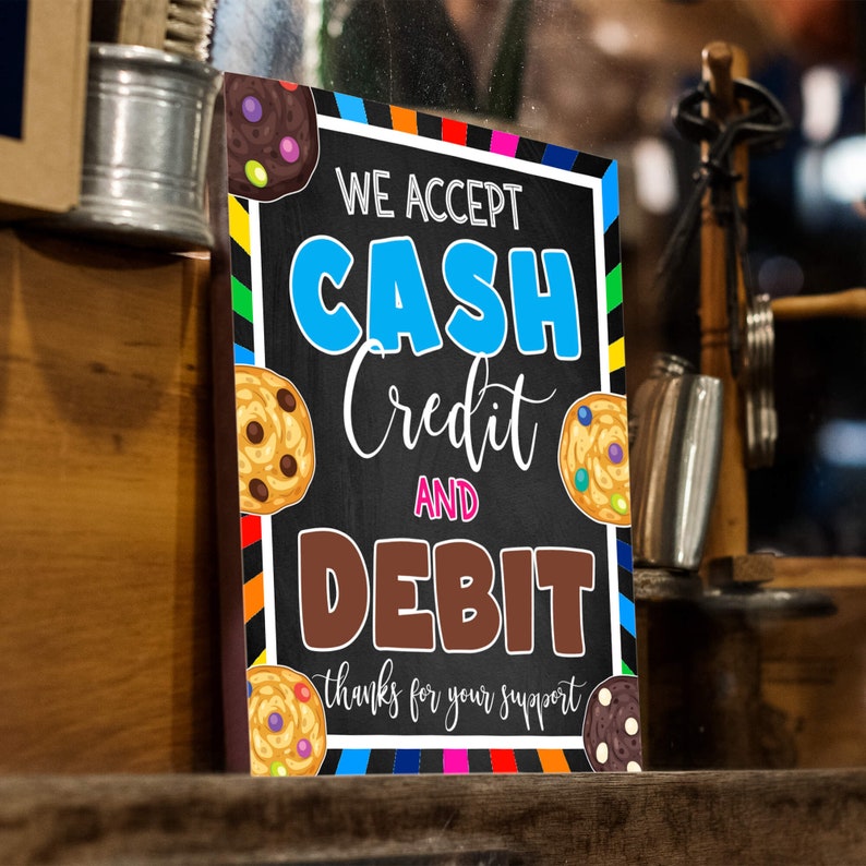 Printable We Accept Cash, Credit and Debit Sign, Fundraising Booth ...