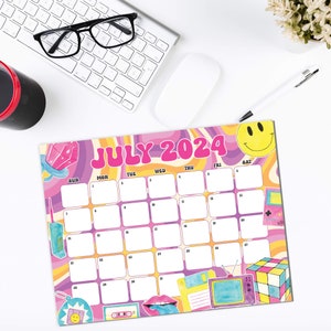 Colorful Retro Theme July 2024 Calendar, Printable Vintage Retro Vibe ...