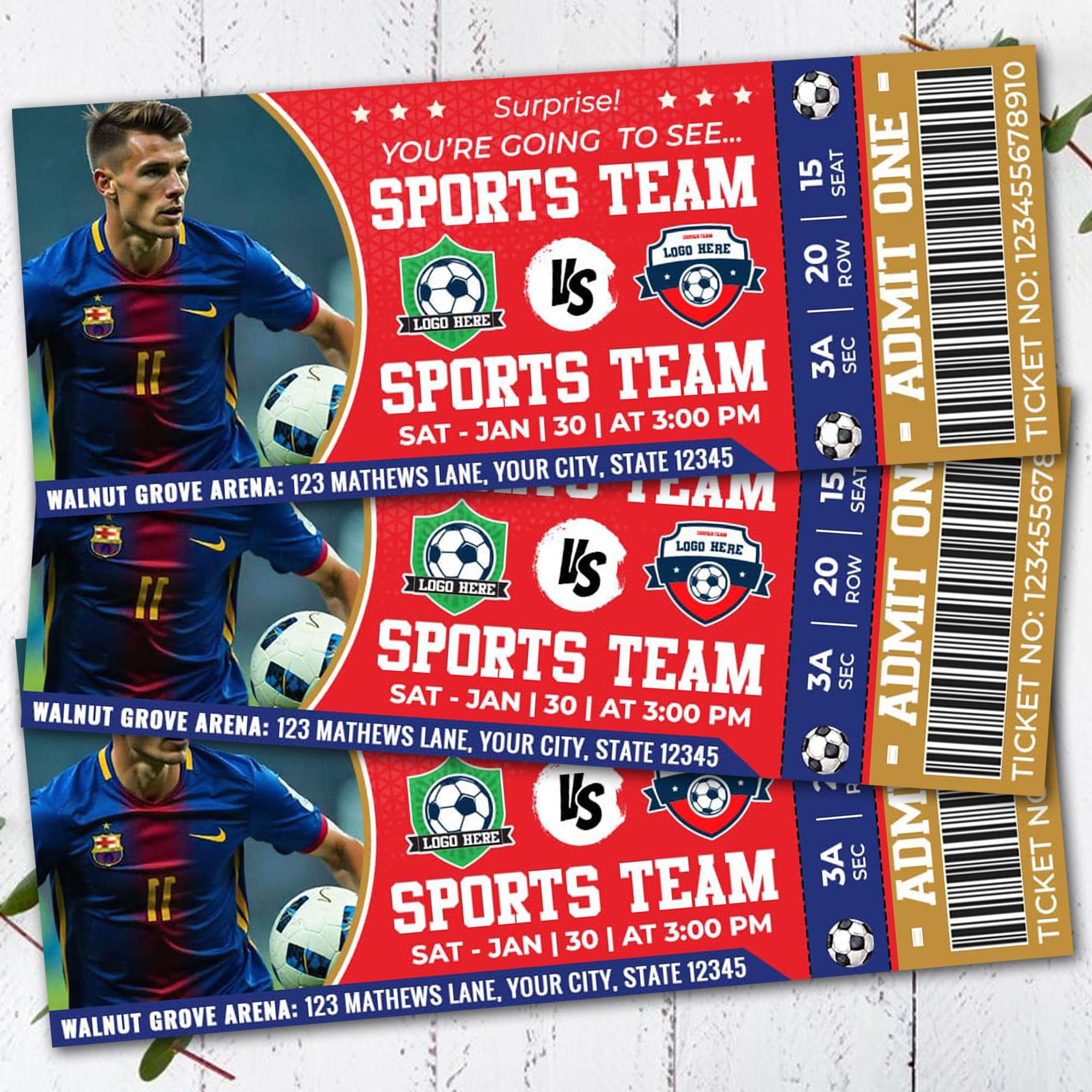 Custom Soccer Ticket Template | Surprise Gift Soccer Tickets | Sports ...