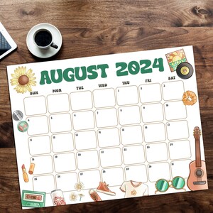 PDF Vintage Summer Vibe August 2024 Calendar, Printable Retro Nostalgic ...