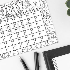 12 Month Adult Coloring Calendar Floral Pattern, Printable Adult ...