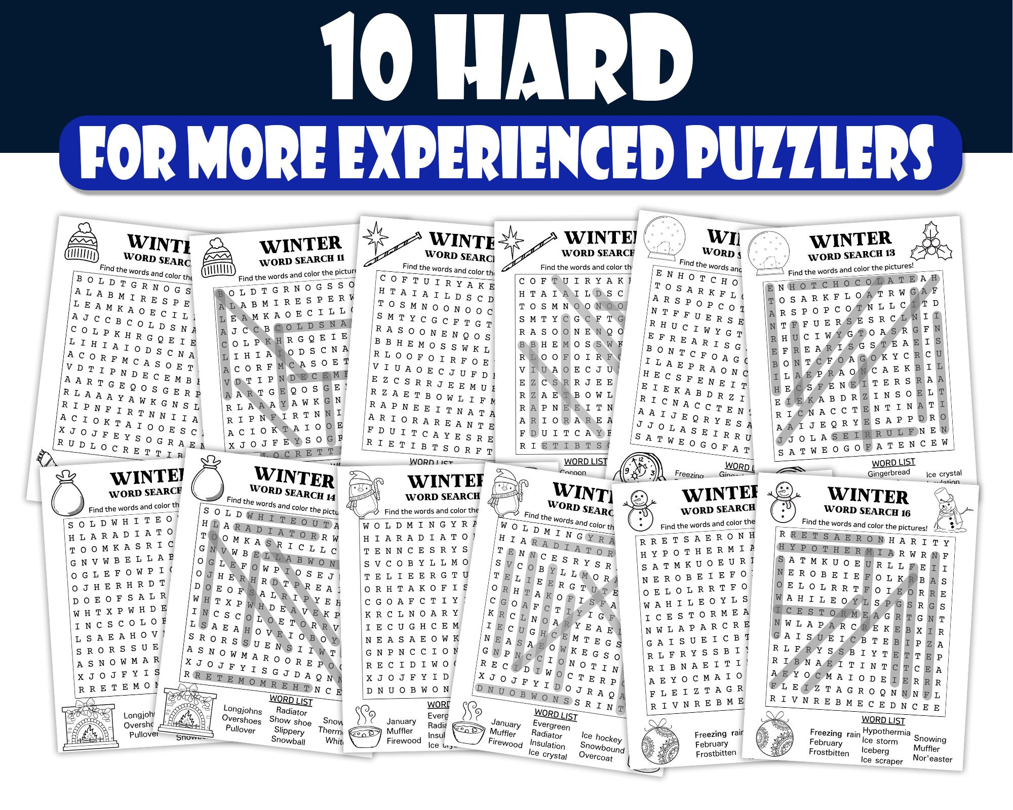 20 Winter Word Search Puzzles for Kids, Printable Holiday Games (PDF ...