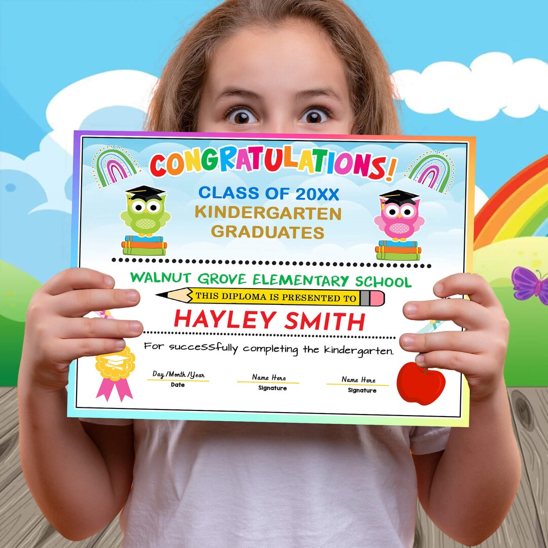 Kindergarten Graduation Diploma Certificate, Editable Kindergarten ...