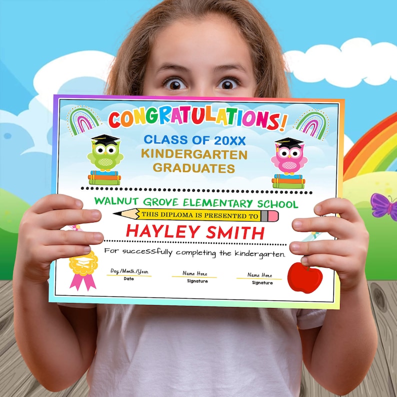 Kindergarten Graduation Diploma Certificate, Editable Kindergarten ...