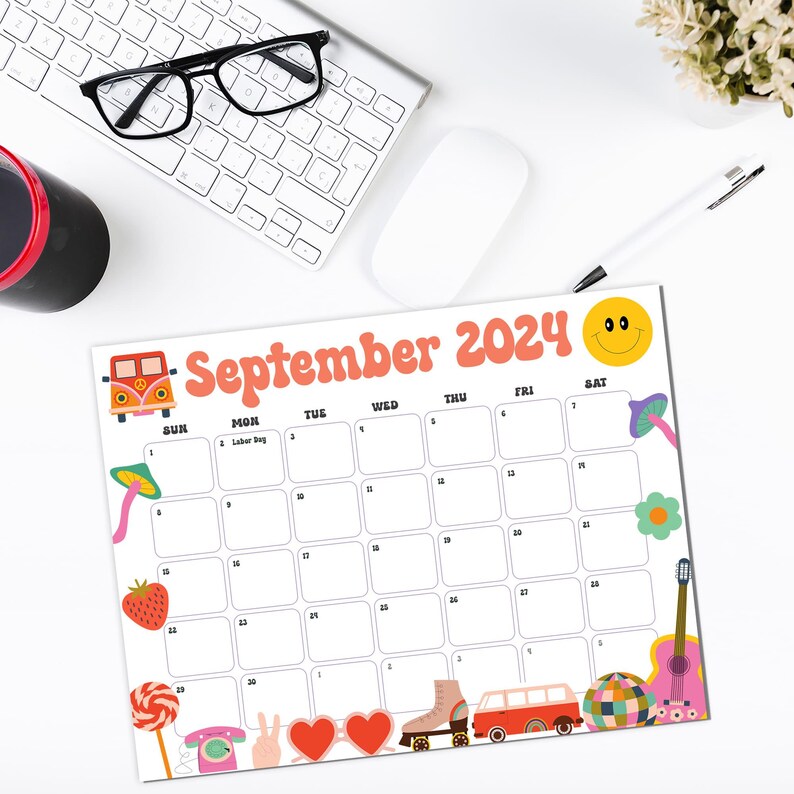 Printable September 2024 Calendar Groovy Retro Theme - Etsy