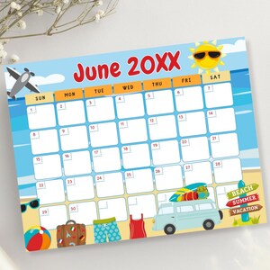 Editable June Calendar | Beach Vacation Digital Planner | Cute Summer ...
