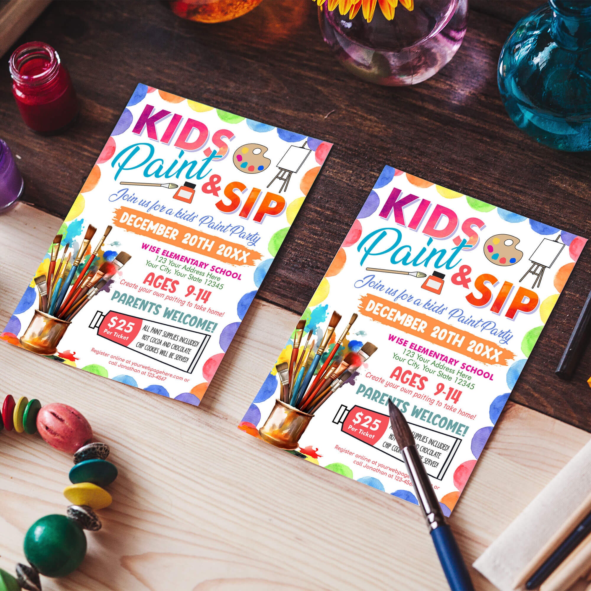 Editable Kids Sip and Paint Flyer Template, Kids Paint Party Event ...