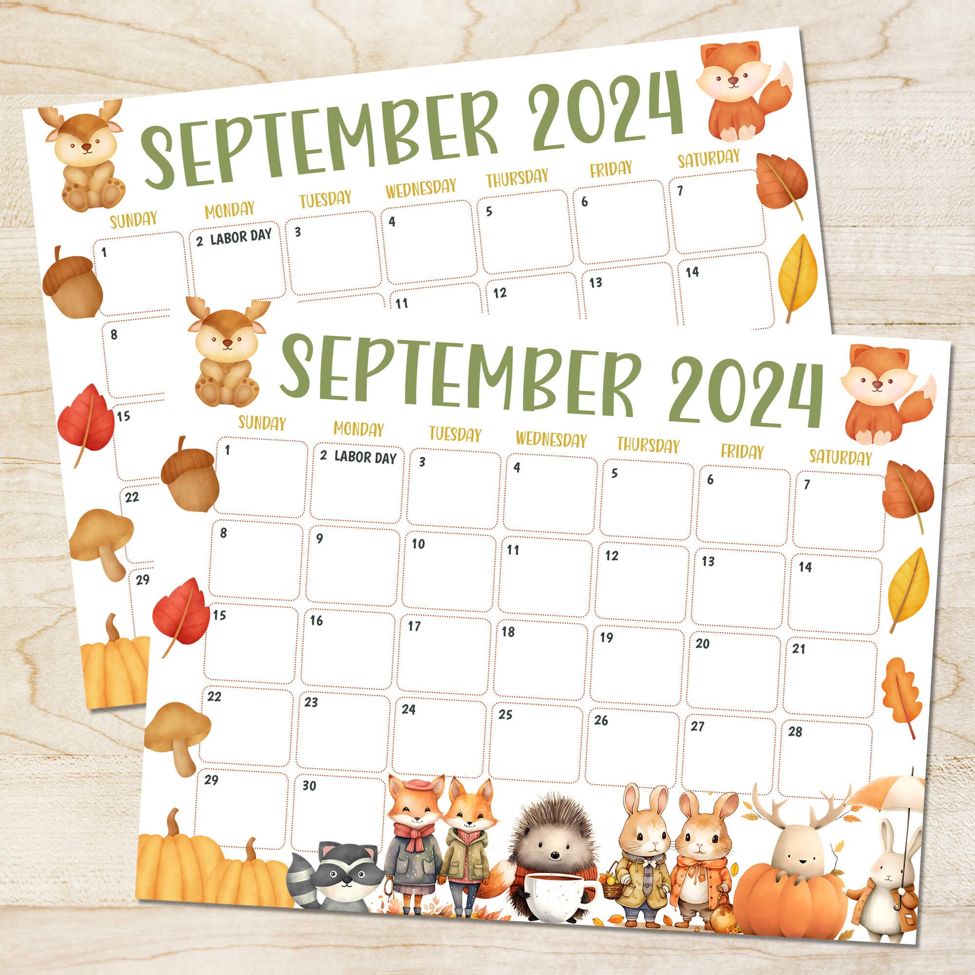 Printable September 2024 Calendar With Fall Animals - Etsy