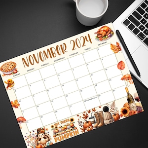 November Art Calendar Page Printable - Etsy