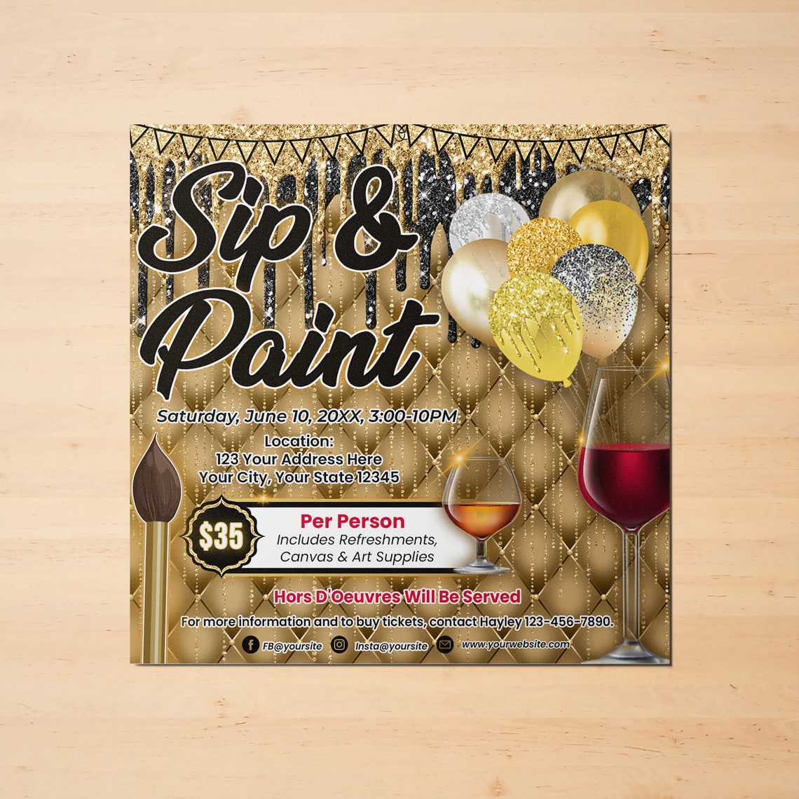 Editable Paint and Sip Flyer, Party Themed Event Flyer, Sip and Paint ...