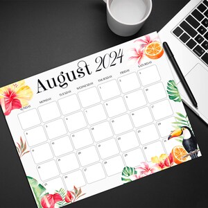 PDF Tropical Vibes Themed August 2024 Calendar, Printable Tropical ...