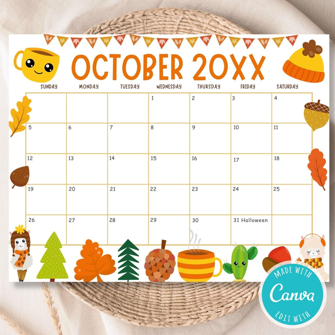 Editable October Autumn Harvest Calendar Planner With Cute Design - Etsy