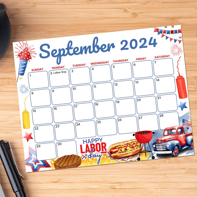 Printable September 2024 Calendar With Labor Day BBQ Theme - Etsy