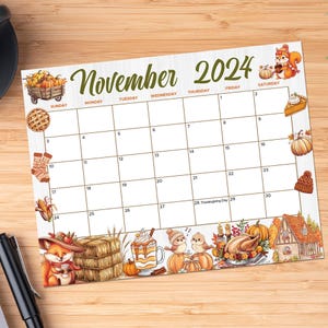 Cute Art November Calendar Printable - Etsy