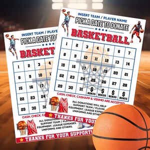 Editable Basketball Fundraiser Donation Calendar Template, Pick a Date ...