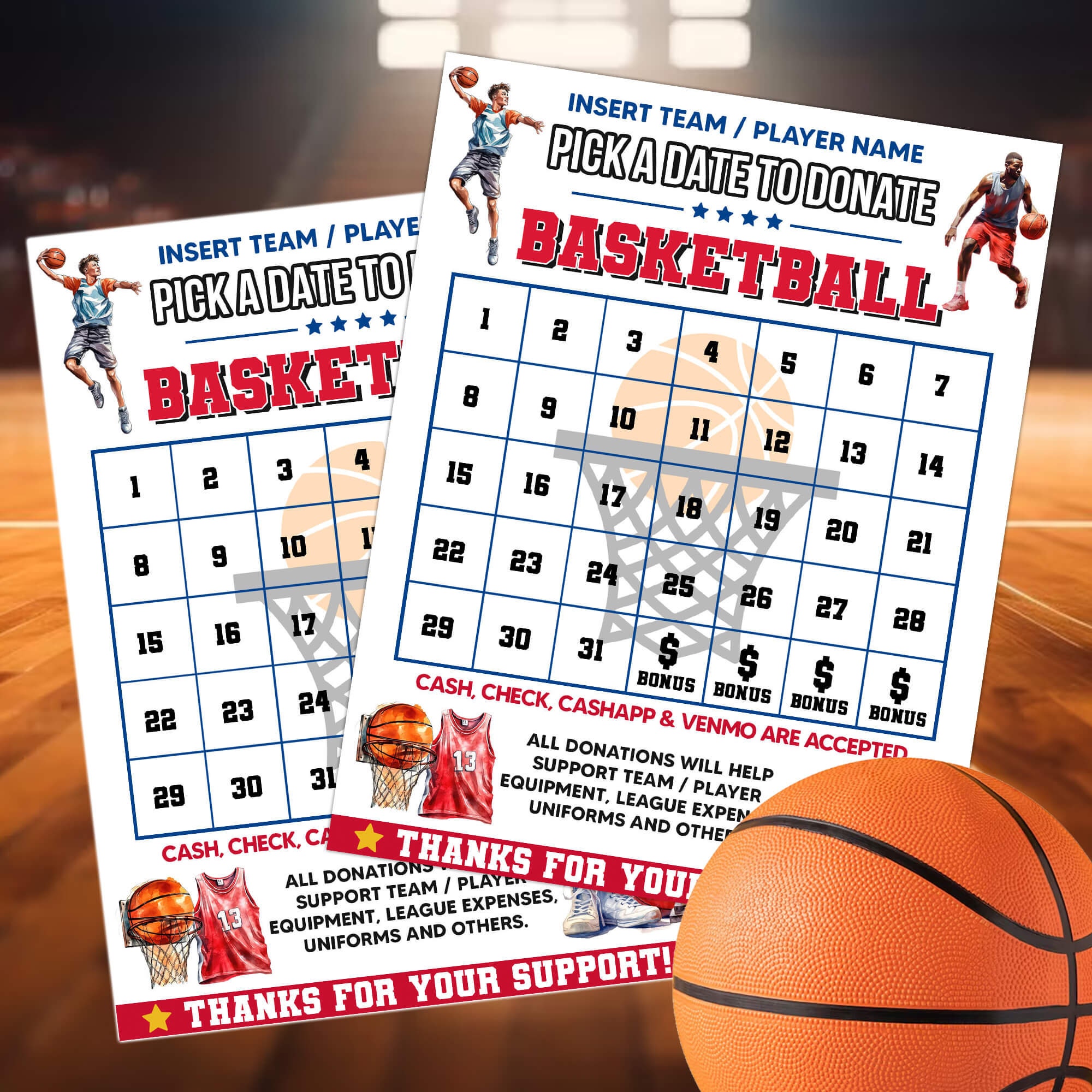 Editable Basketball Fundraiser Donation Calendar Template, Pick a Date ...