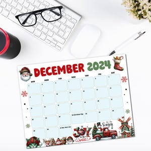 Printable December Calendar With Whimsical Retro Style - Etsy
