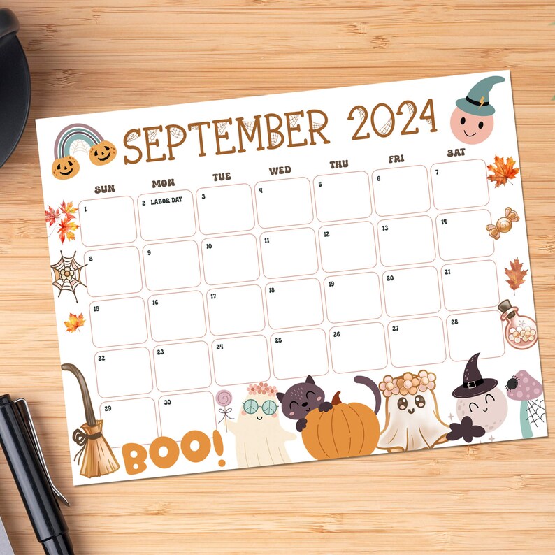 Printable September 2024 Calendar With Halloween Theme - Etsy