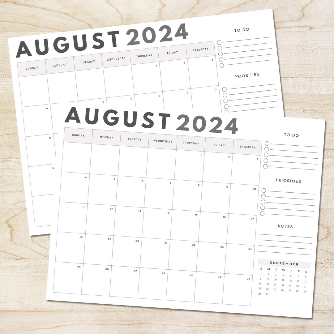 2024 August Calendar, Printable Monthly Calendar, Minimalist Planner ...