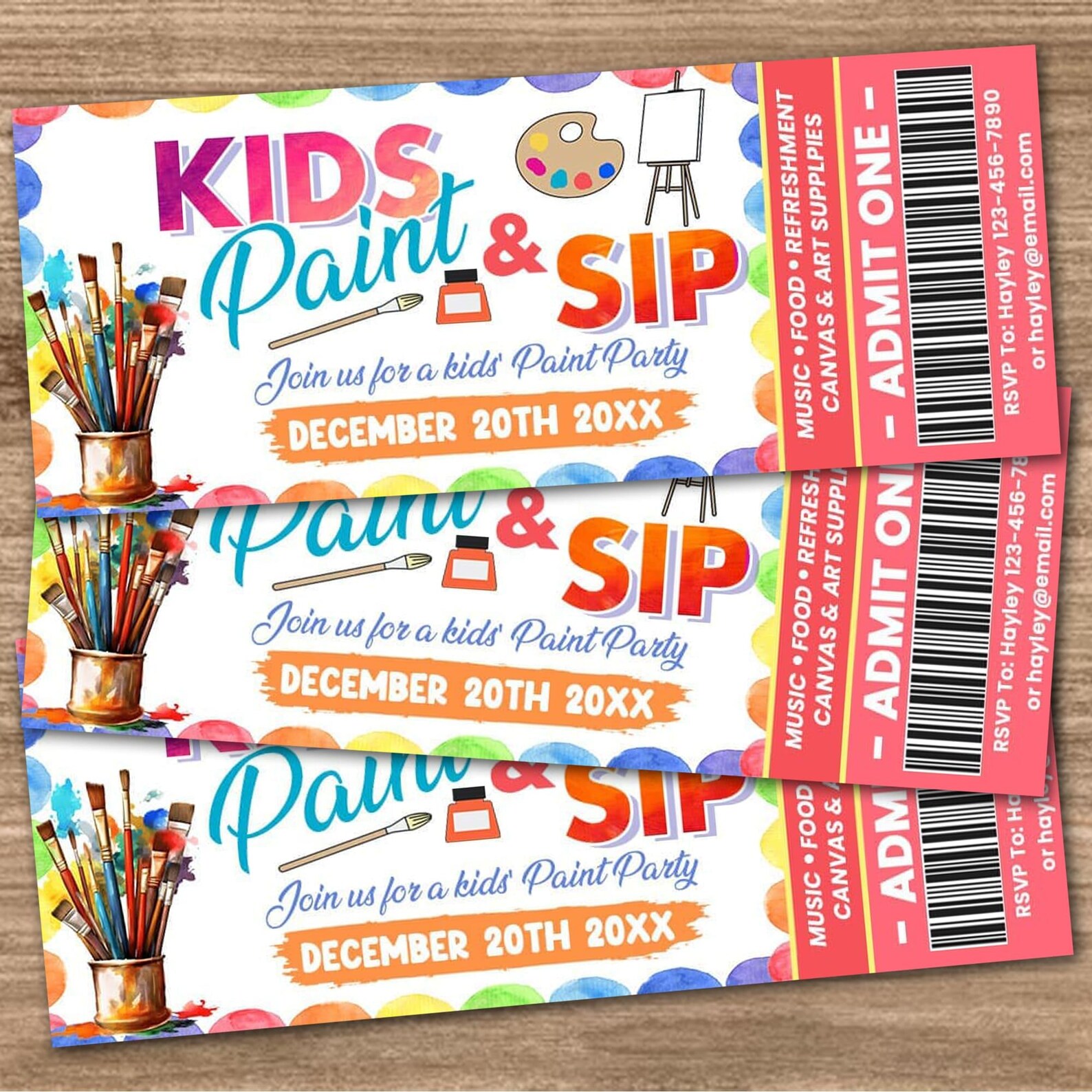 Editable Kids Sip and Paint Ticket Template | Kids Paint Party Event ...