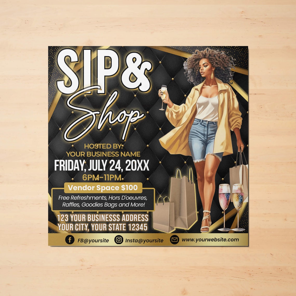Sip and Shop Flyer, Editable Pop up Shop Flyer, Shopping Event ...
