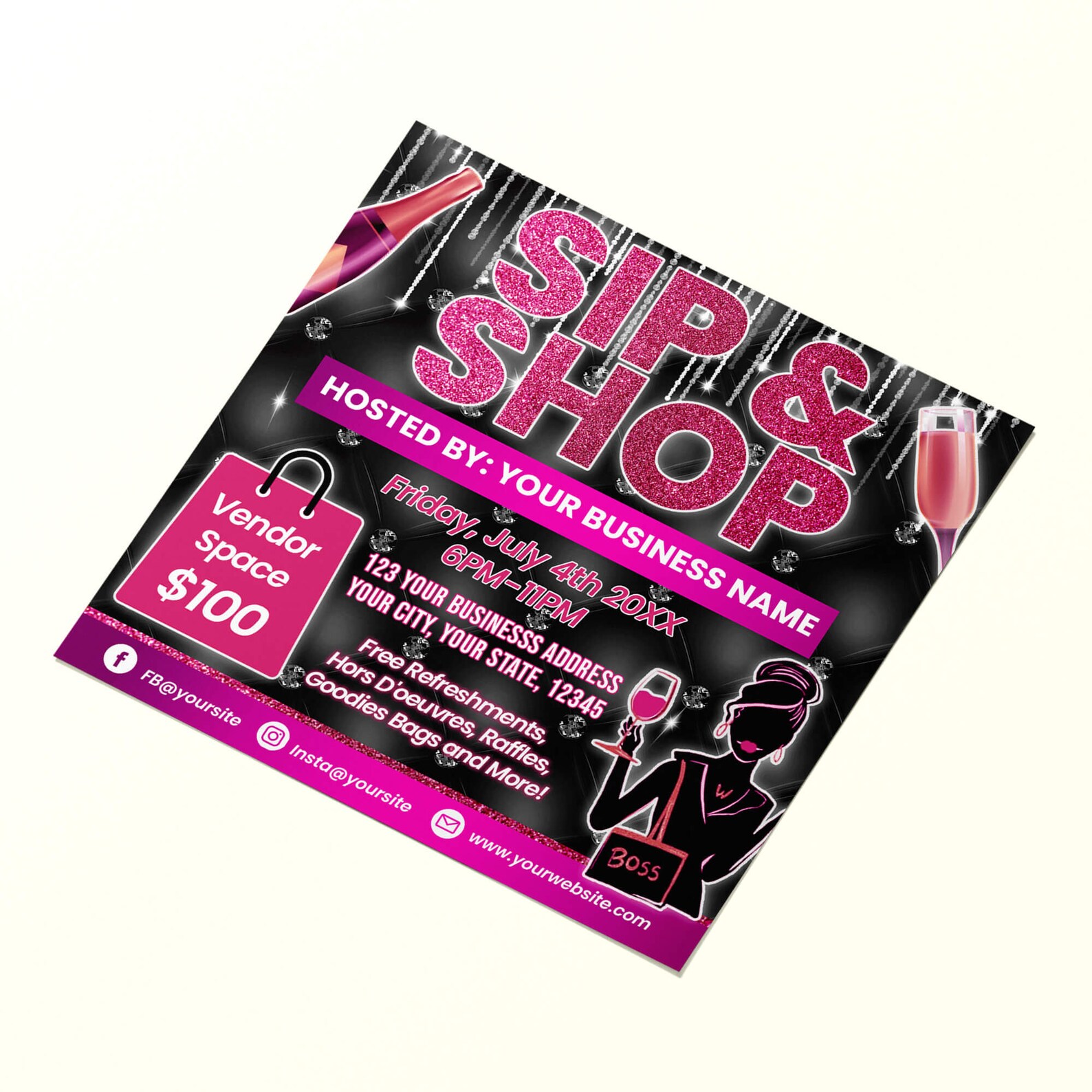 DIY Sip and Shop Flyer, Editable Pop up Shop Flyer, Shopping Event ...