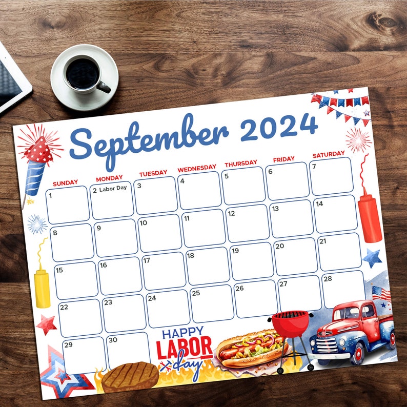 Printable September 2024 Calendar With Labor Day BBQ Theme - Etsy