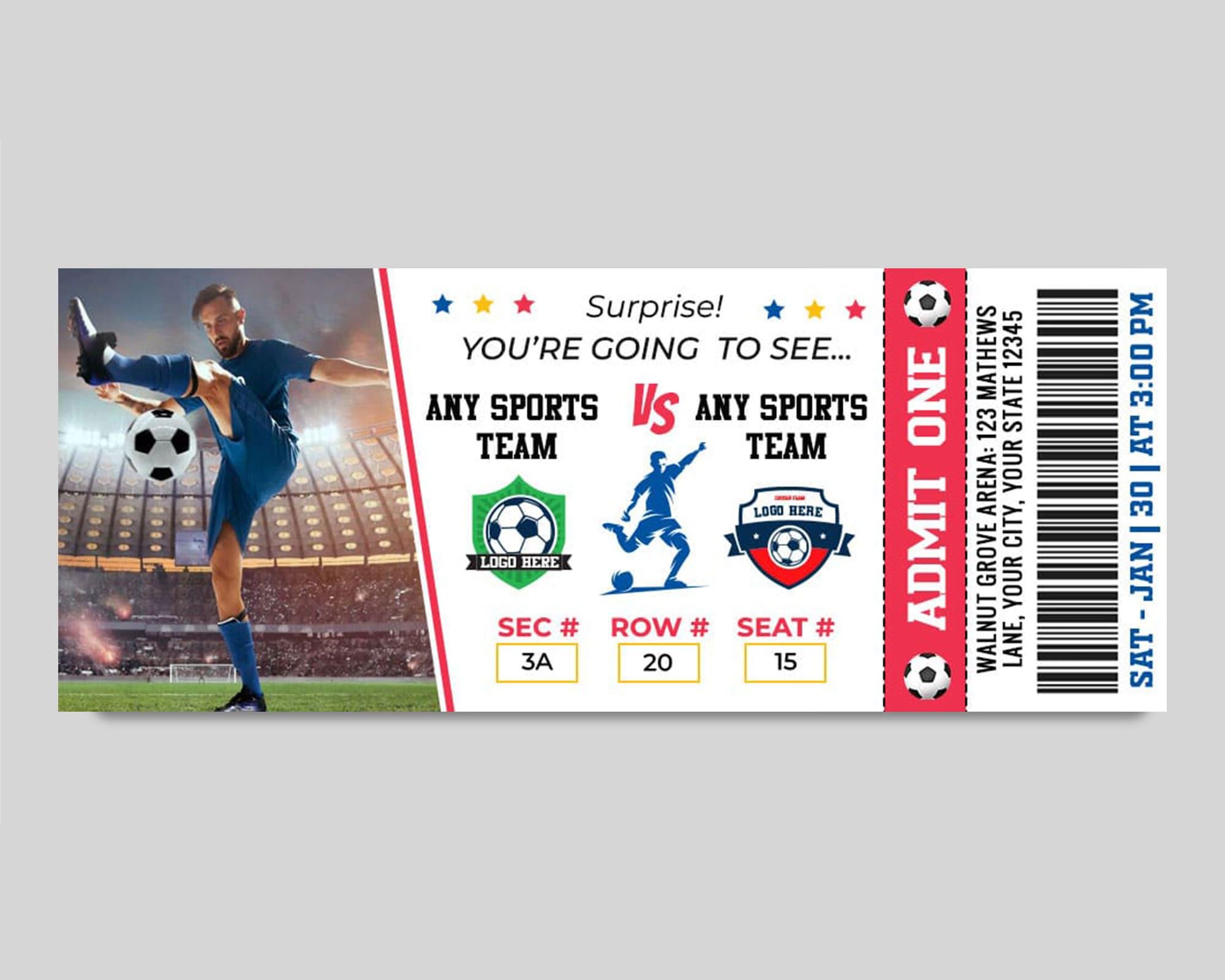 Editable Soccer Game Ticket Template | Printable Sports Game Ticket - Etsy