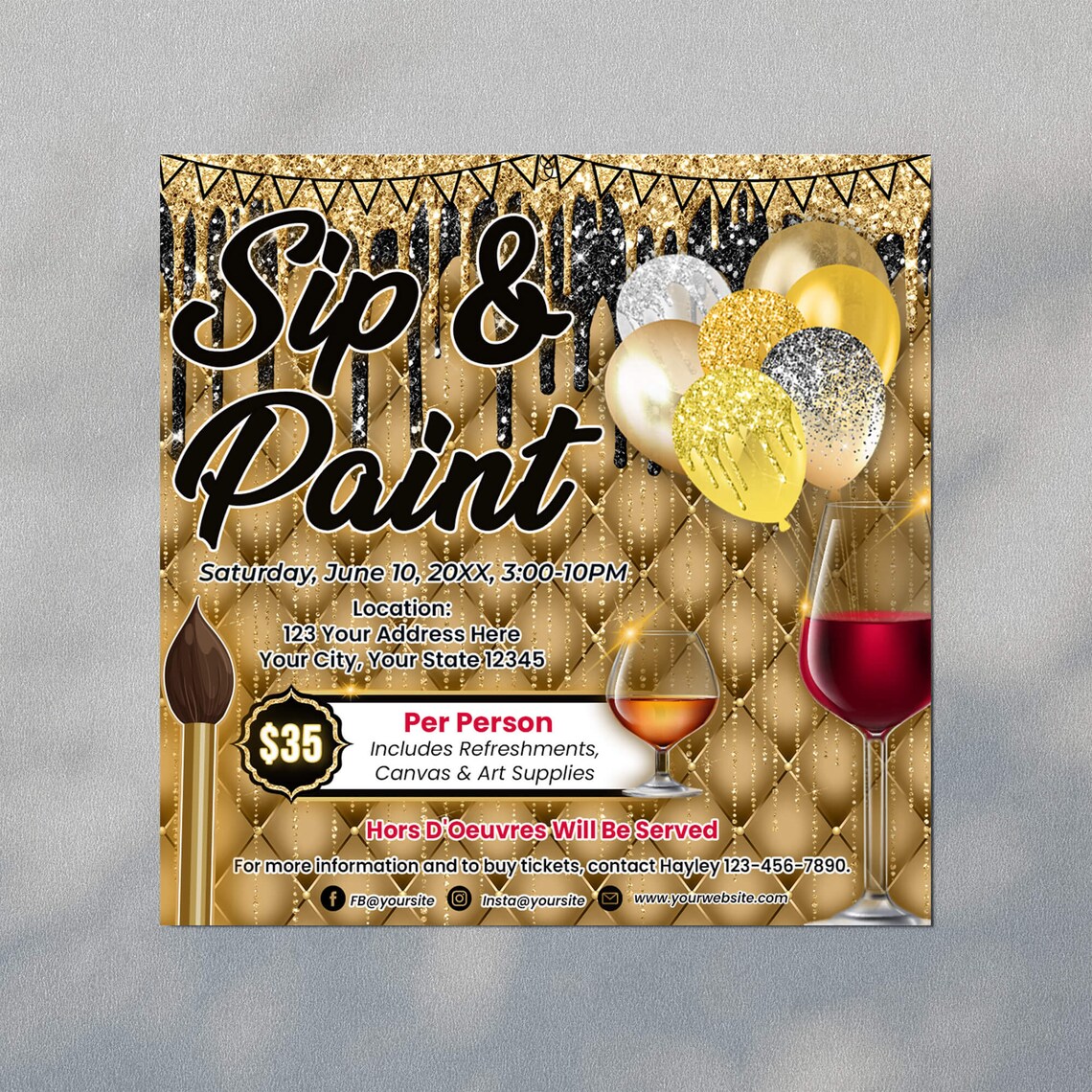 Editable Paint and Sip Flyer, Party Themed Event Flyer, Sip and Paint ...